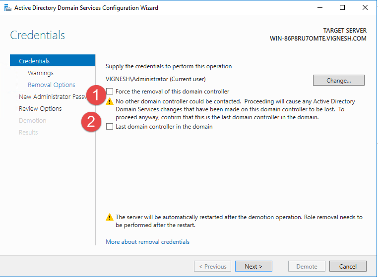 Uninstallation of ADDS Role in Windows server 2016 Technical preview 4: – Vignesh's SharePoint ...
