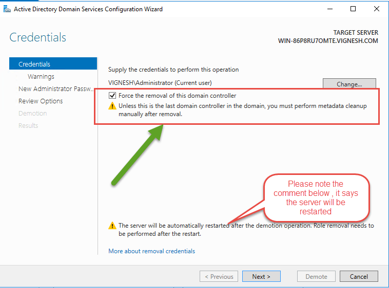 Uninstallation of ADDS Role in Windows server 2016 Technical preview 4: – Vignesh's SharePoint ...